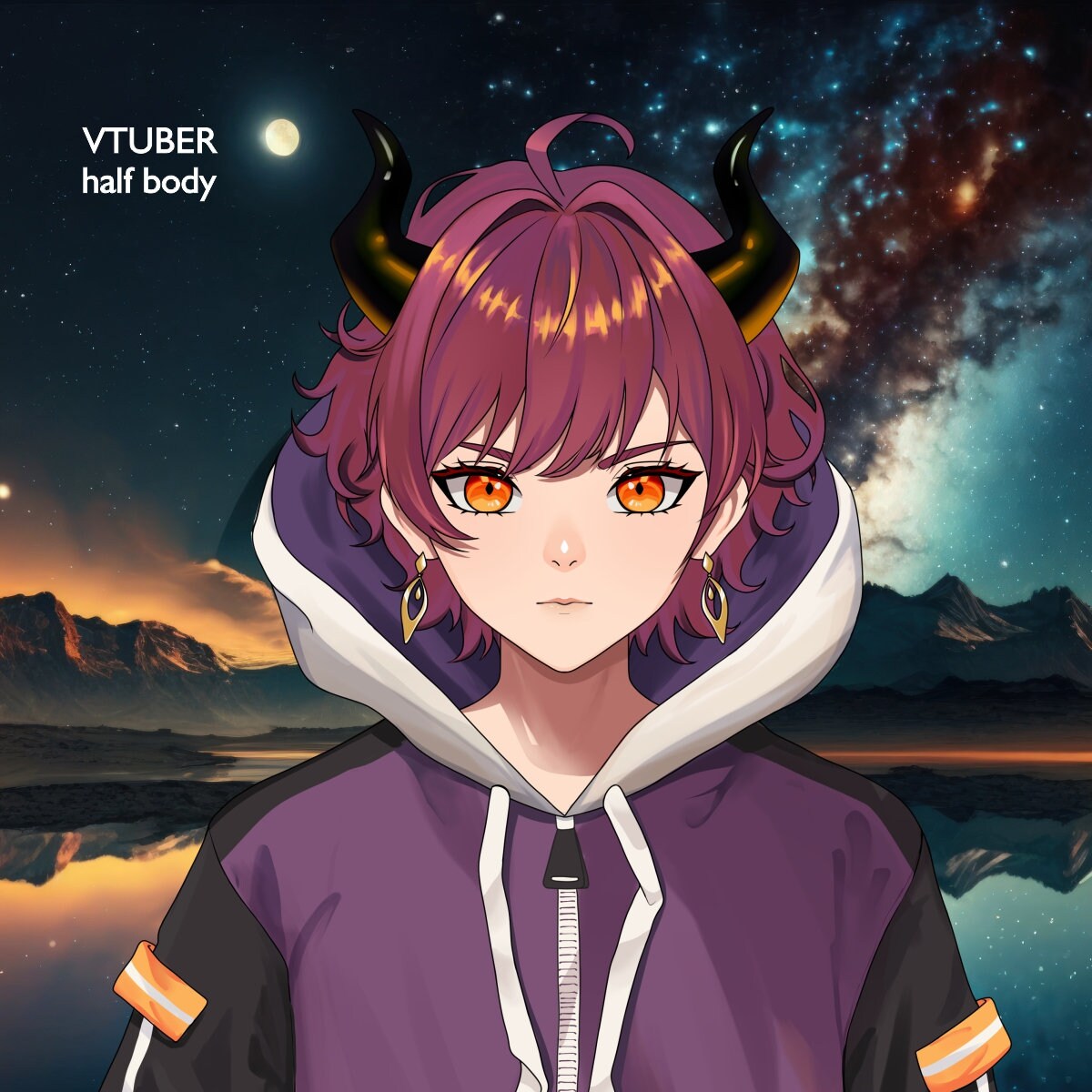 Boy Live2d Vtuber Model – Hoody Oni Boy Model, Aries Boy Half Body for ...