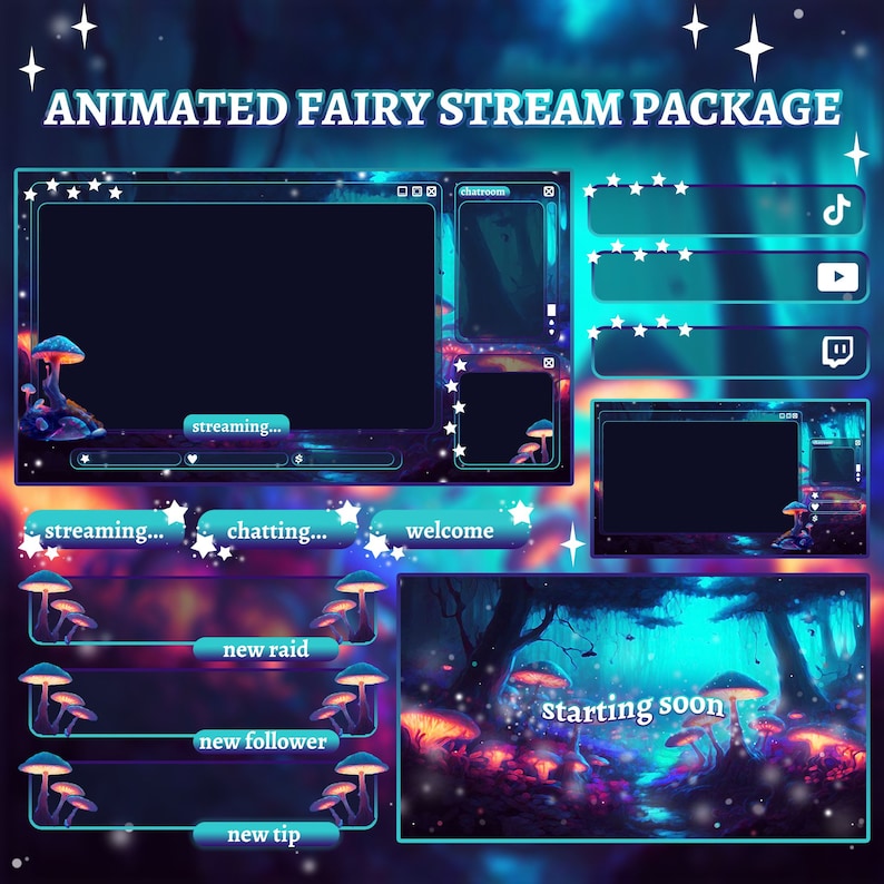 Twitch Overlay Stream Package Fairy Cozy Forest With Magical Mushrooms ...