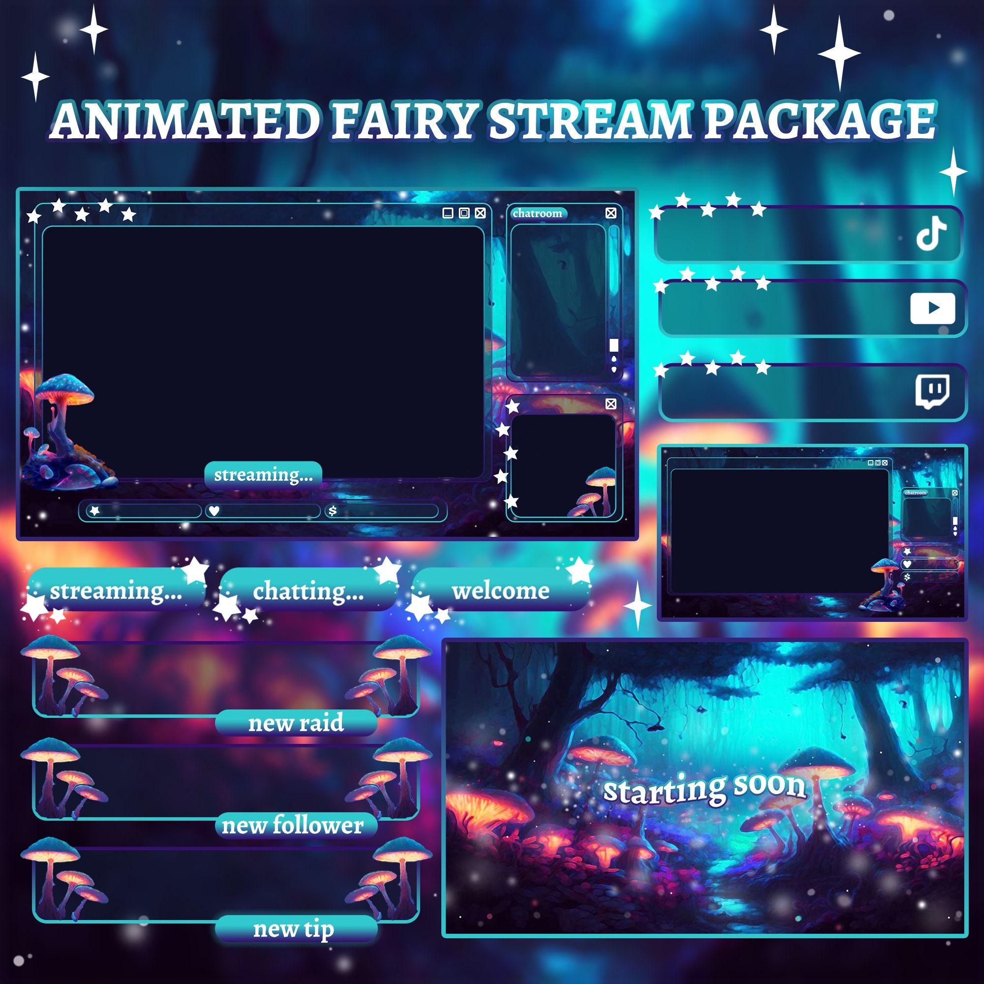 Twitch Overlay Stream Package Fairy Cozy Forest With Magical Mushrooms ...