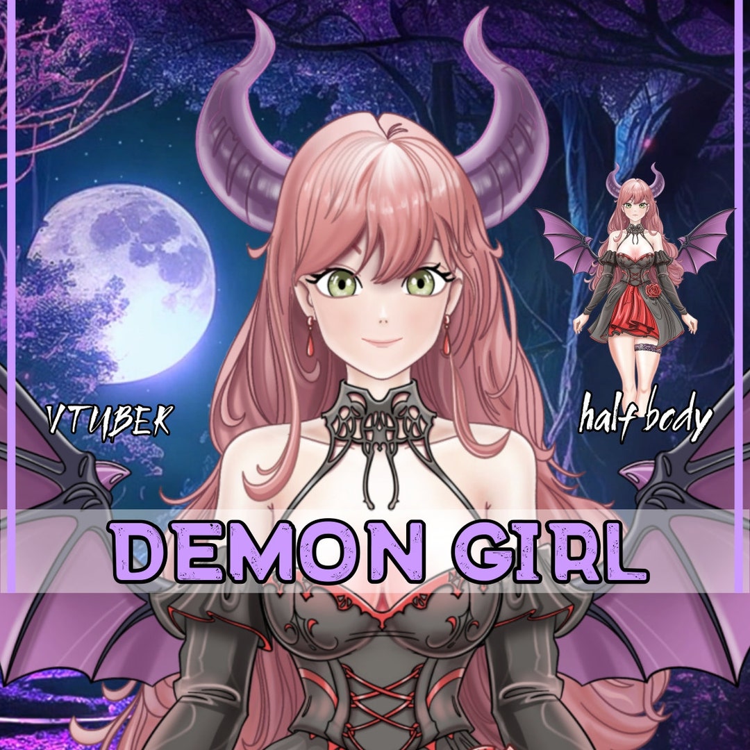 Vtuber Model Premade Succubus Demon Girl With Purple Wings for Vtube Studio, Pink Hair, Half ...