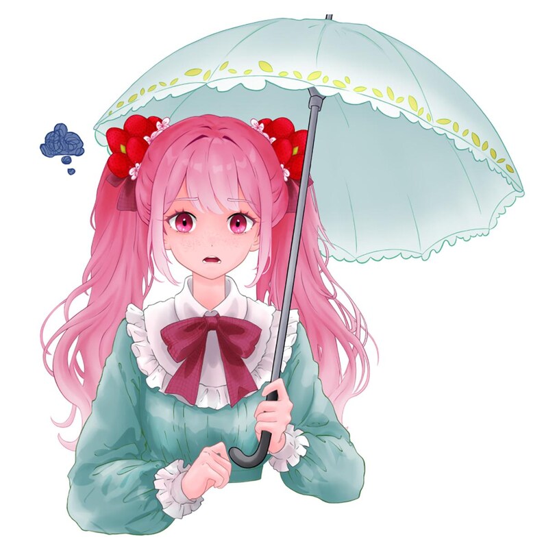 Vtuber Model – Live2d Model / Strawberry Girl With Umbrella / Half Body ...