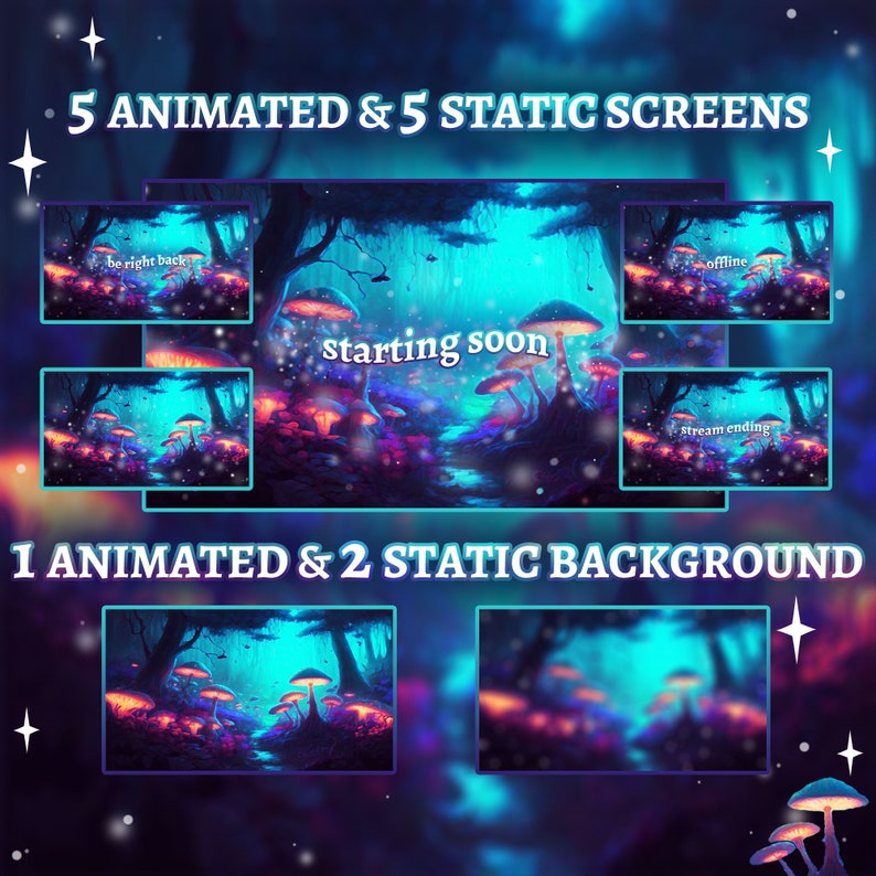 Twitch Overlay Stream Package Fairy Cozy Forest With Magical Mushrooms, Animated Screens, Alerts ...