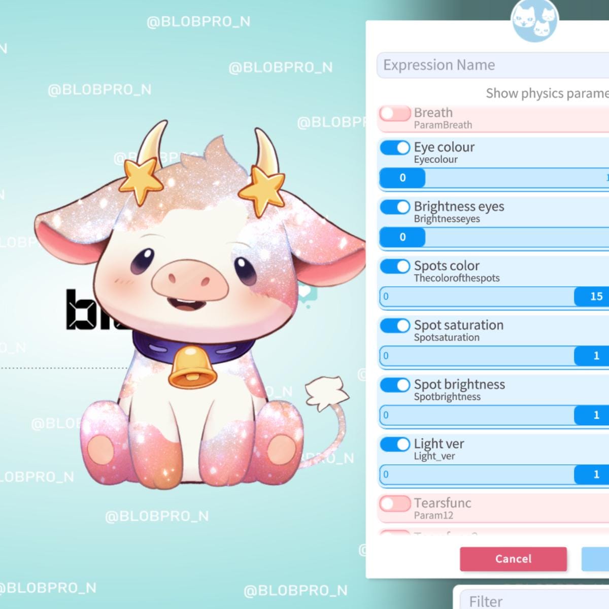 Premade Vtuber Model Live2d Cow Customizable Color Cows - Kawaii Animal ...