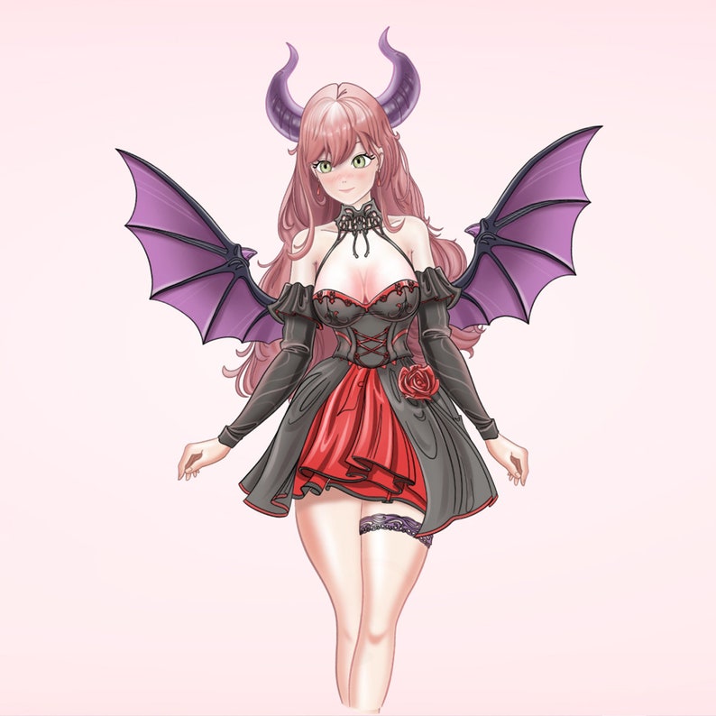 Vtuber Model Premade - Succubus Demon Girl With Purple Wings for Vtube Studio, Pink Hair, Half ...