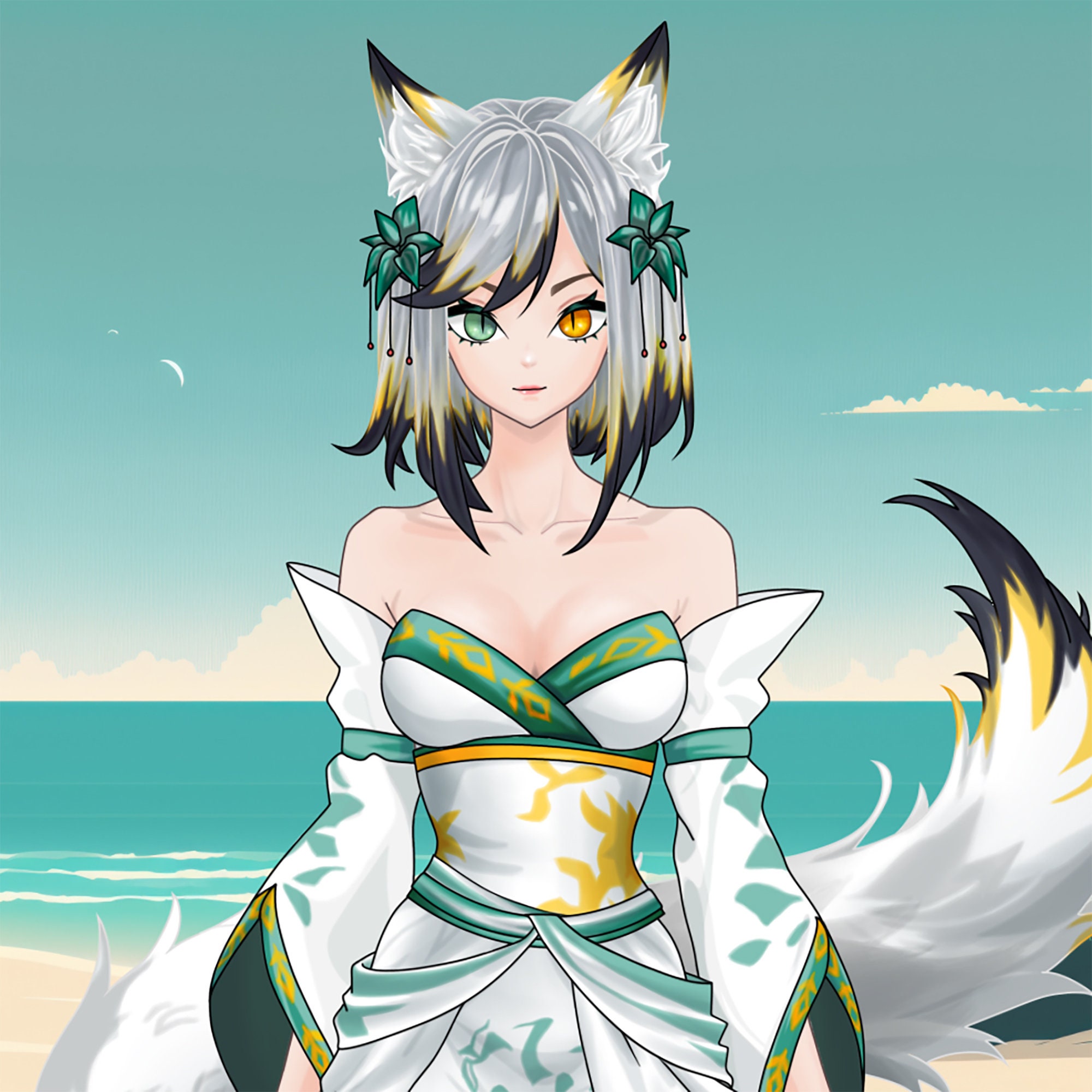 Live2d Vtuber Model - Kitsune Girl Model for Vtube Studio, White Fox Girl Full Body, Premade ...