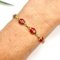 18K Solid Yellow Gold Two Enamel Lady Bug ID Bracelet - Etsy