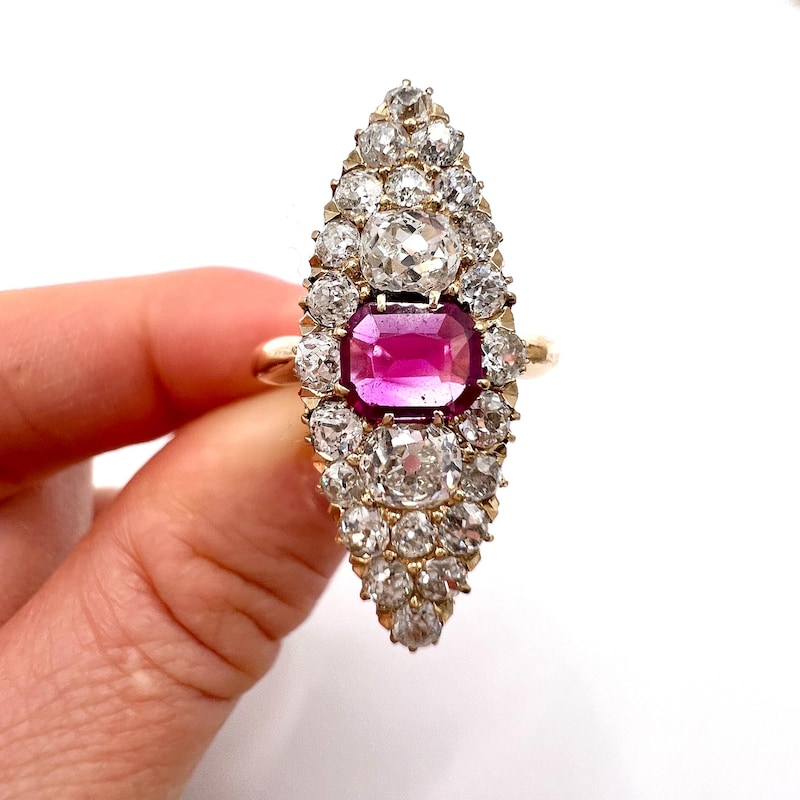 Antique Navette Ruby - Etsy