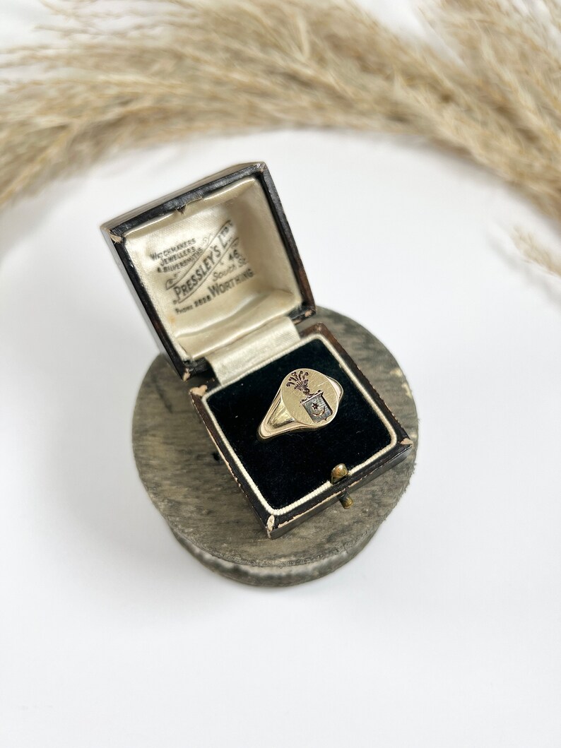 Antique 9ct Gold Signet Ring: London 1971 Star & Crescent Seal - Etsy