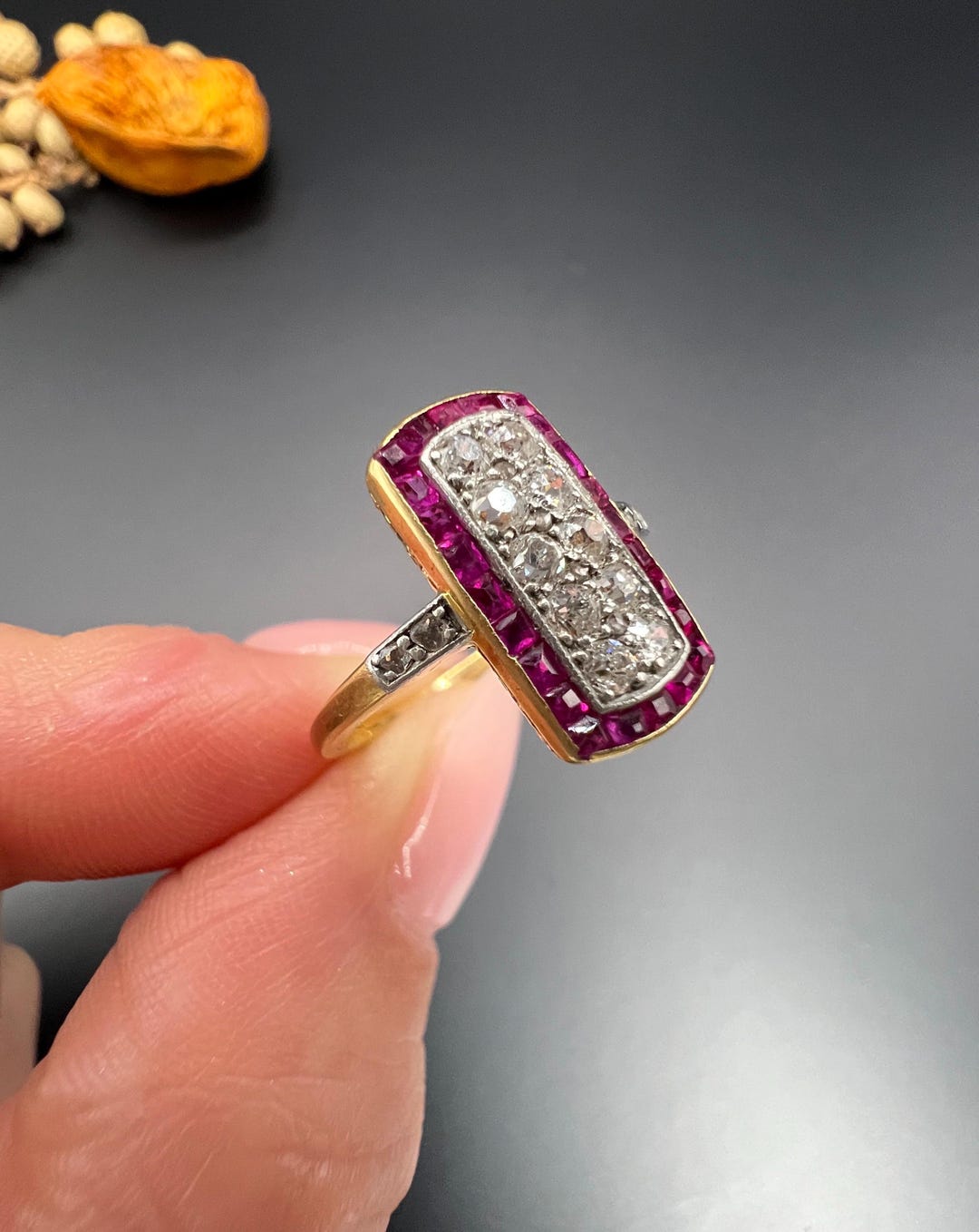 Antique 18ct Gold & Platinum, 1920s Original Art Deco Ruby Diamond ...
