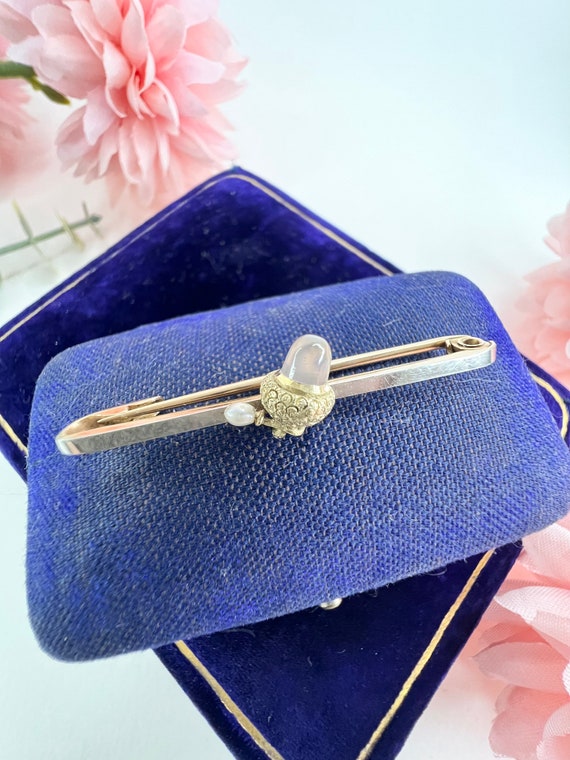 Antique 9ct Gold & Platinum Victorian Acorn Bar Brooc… - Gem