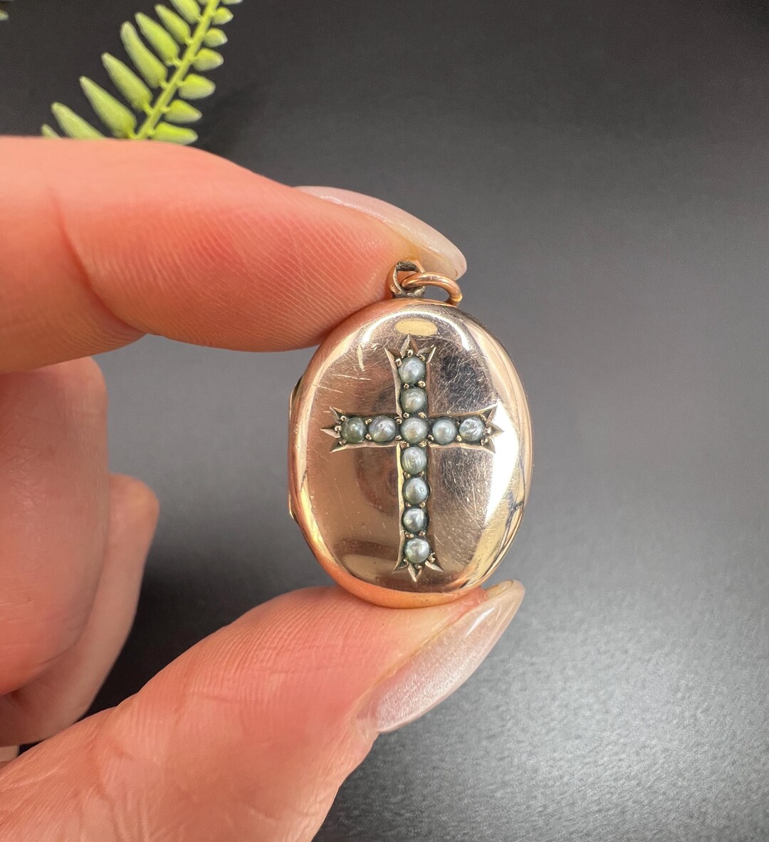 Antique 9ct Yellow Gold Seed Pearl Cross Locket: Edwardian Religious ...