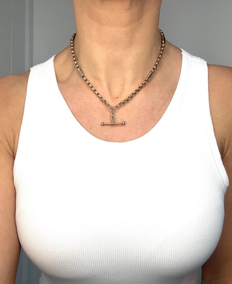Antique 9ct Rose Gold, Albert Chain Necklace: Edwardian Fancy Paperclip ...