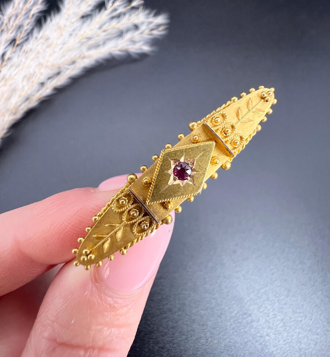 Antique 15ct Yellow Gold, Victorian Era Ruby Etruscan Brooch - Etsy