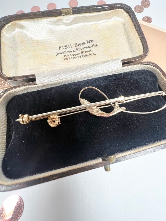 Antique 9ct Gold & Enamel Edwardian Fishing Rod Brooch - Gem