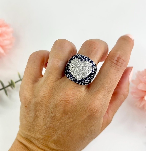 18ct White Gold Italian Pasquale Bruni Sapphire Diamond Heart Ring Etsy