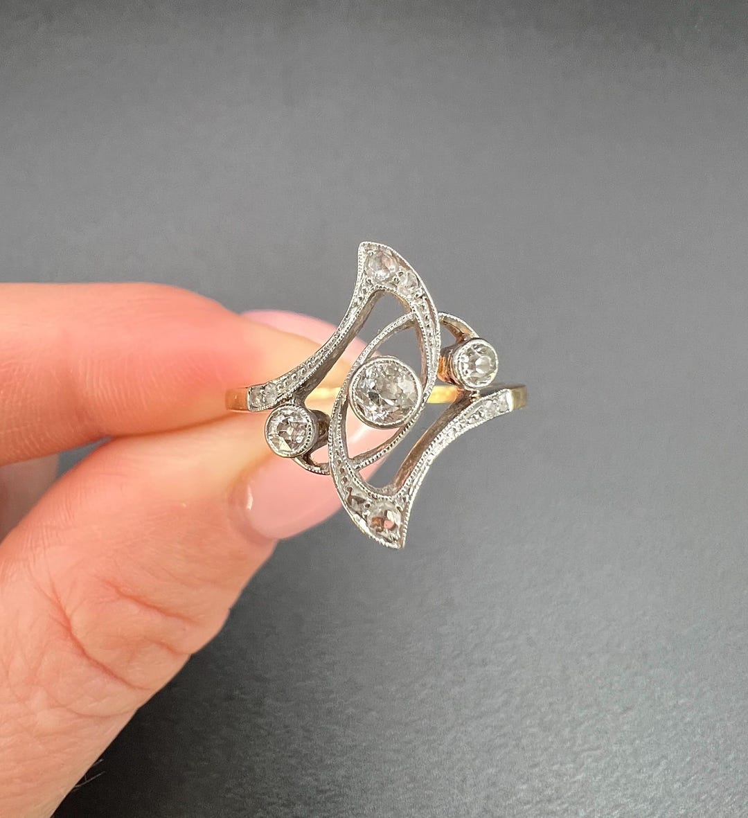 Antique 18ct Gold & Platinum Stamped, Diamond Belle Époque Ring, Three ...