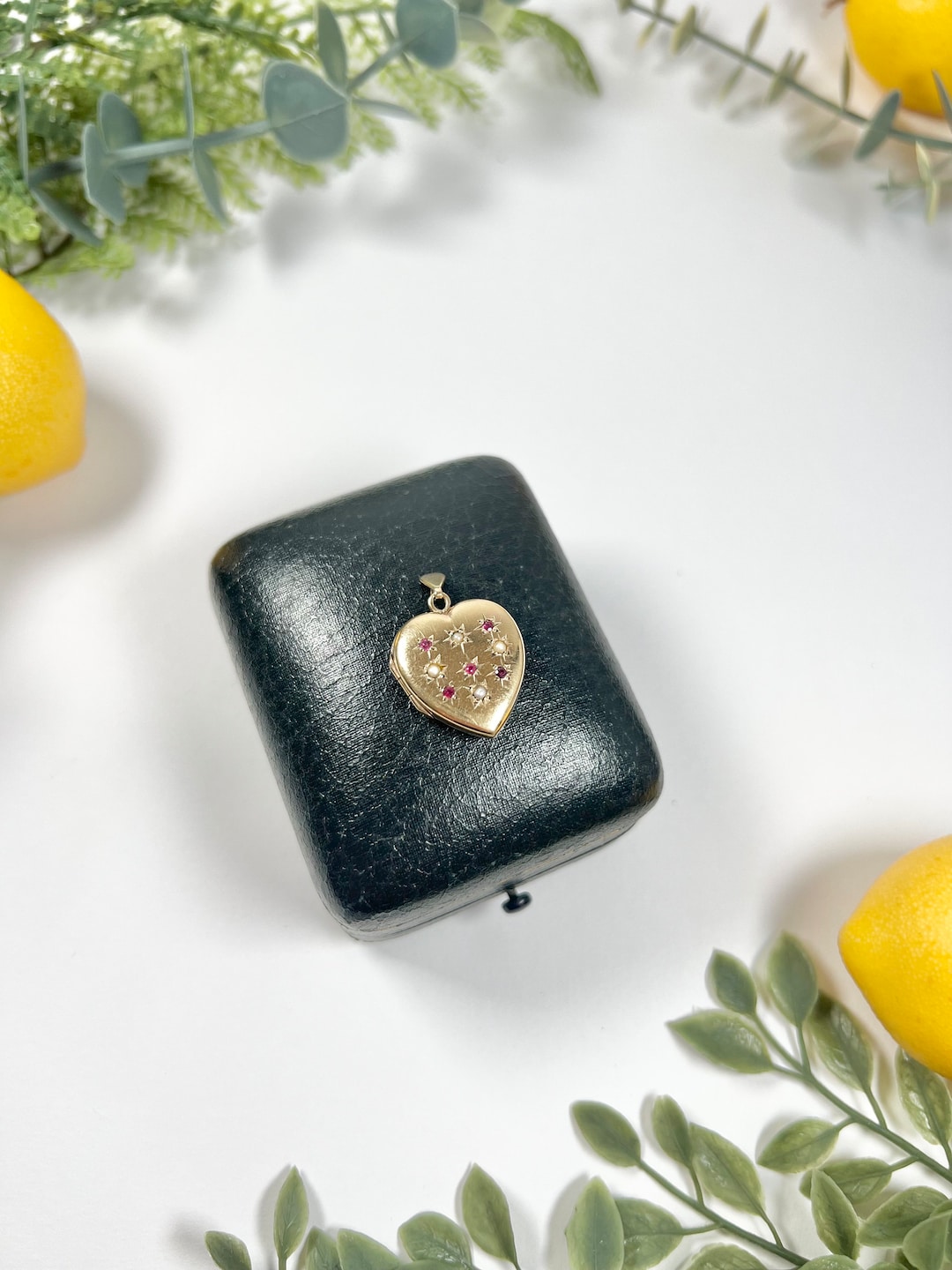 Vintage 9ct Gold Ruby & Pearl Heart Locket - Etsy
