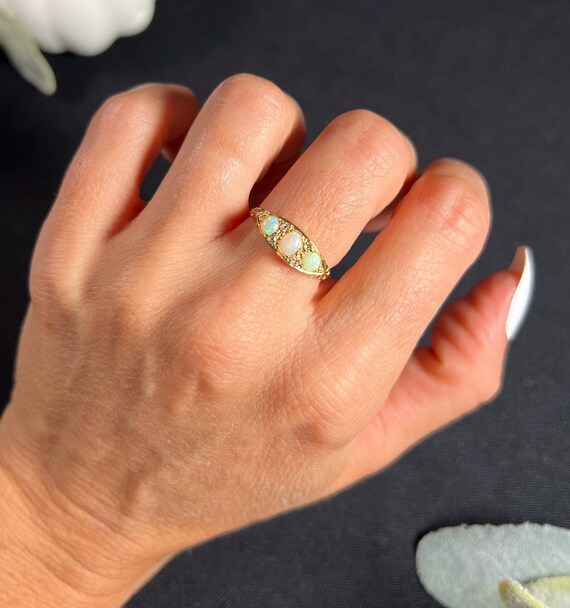 Antique 18ct Rose Gold Edwardian Opal Diamond Boat Shaped Ring Etsy
