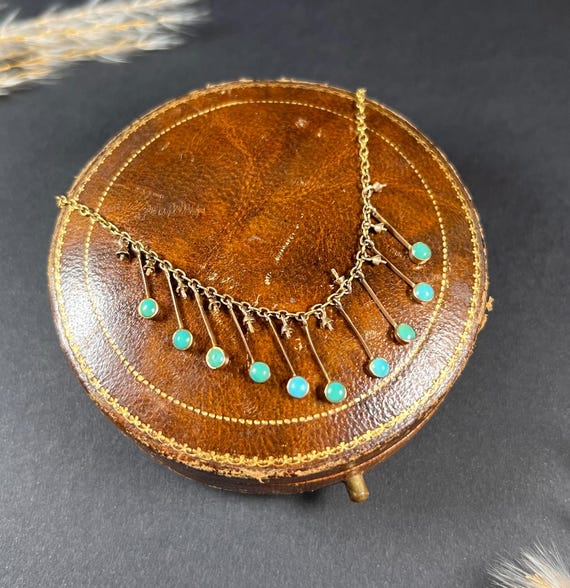 Antique 9ct Rose Gold, Edwardian Turquoise Negligee P… - Gem