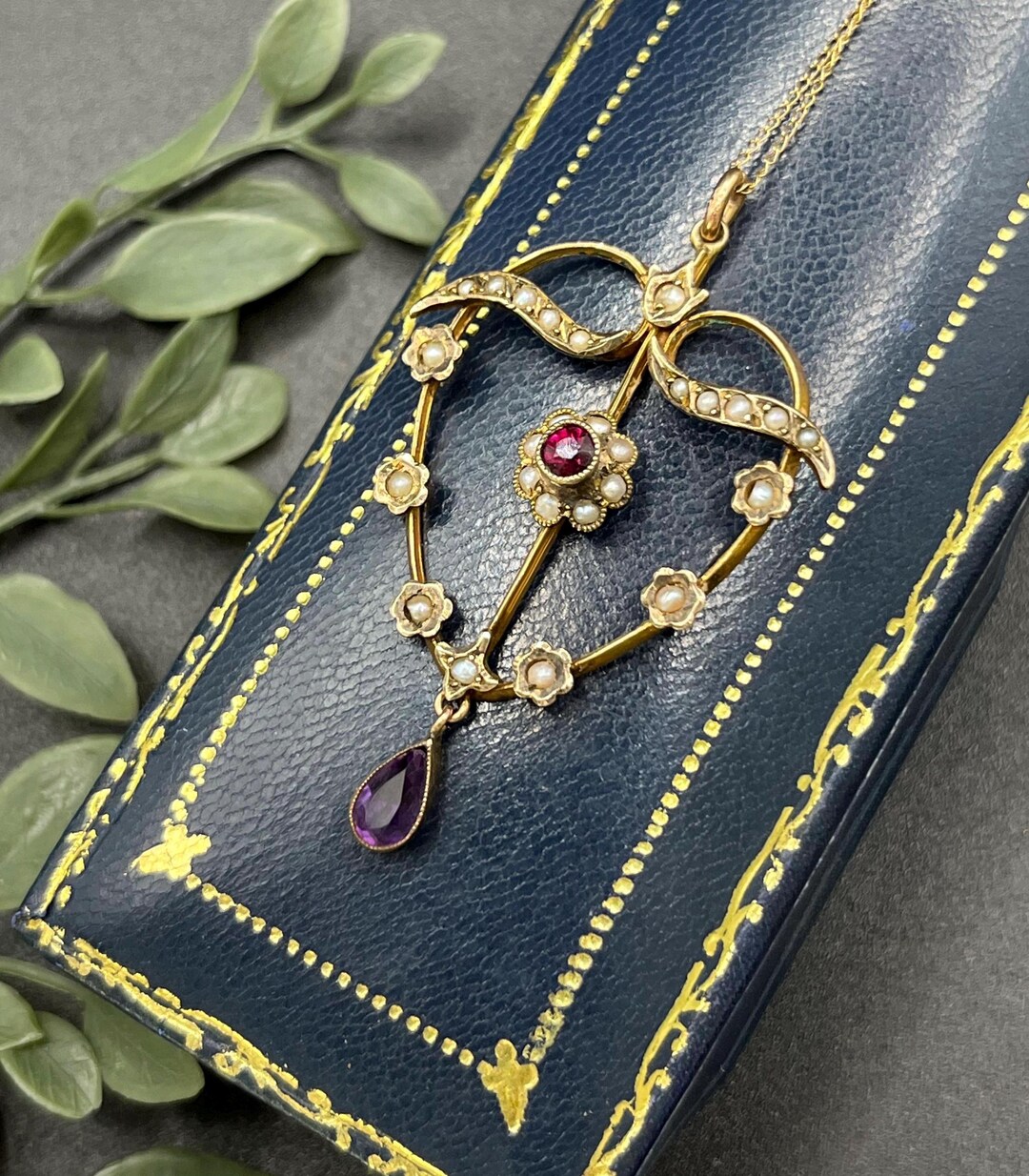 Antique 9ct Yellow Gold, Edwardian Era Garnet, Seed Pearl & Amethyst ...