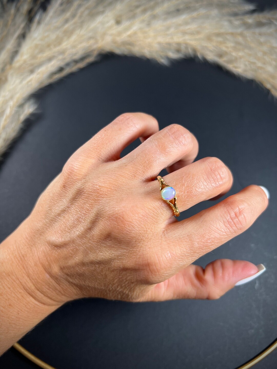 Antique 18ct Gold Edwardian Opal Ring With Milgraine Setting Elegant ...