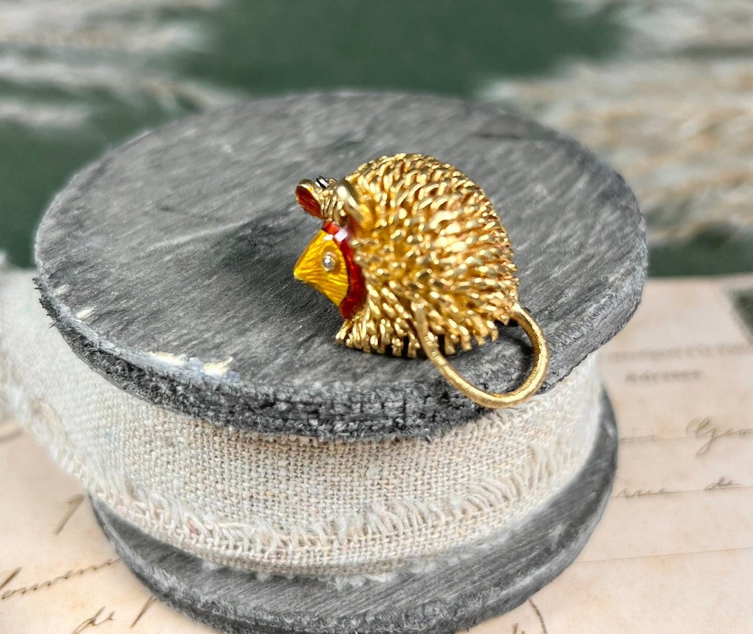 Vintage 18ct Gold & Enamel, 1960s Hedgehog Brooch, Animal Jewellery - Etsy