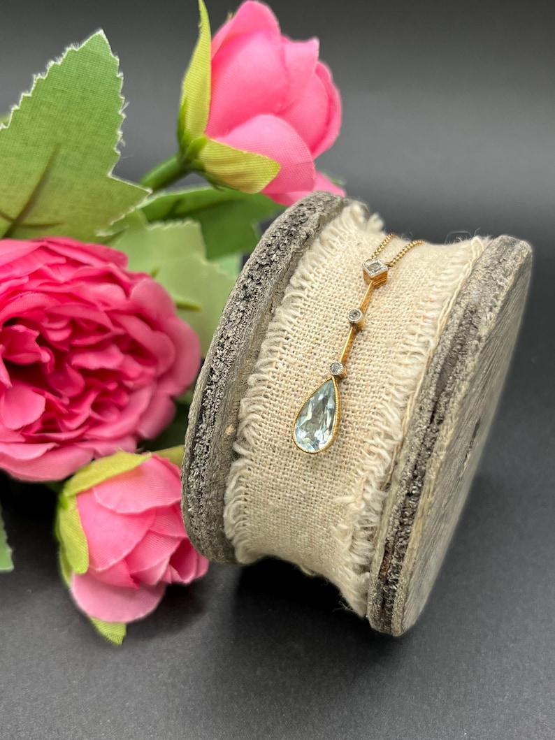 Antique 14ct Yellow Gold,aquamarine & Diamond Drop Pendant, Circa 1920 ...