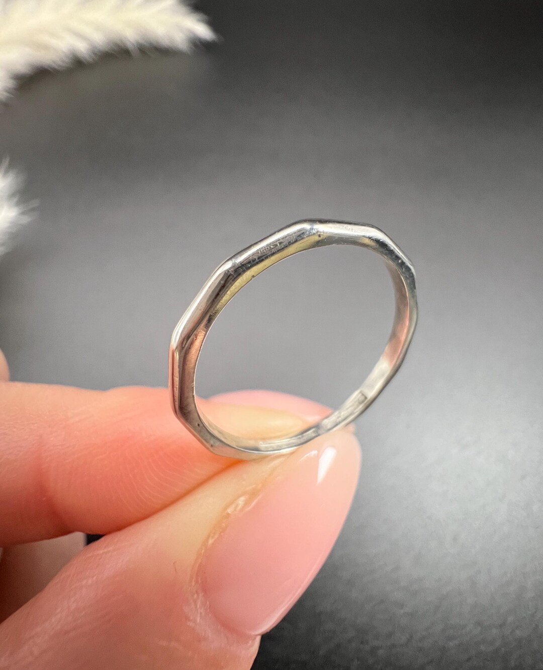 Antique 1920s, Dodecagon Platinum Stamped Band Ring, Wedding Band ...