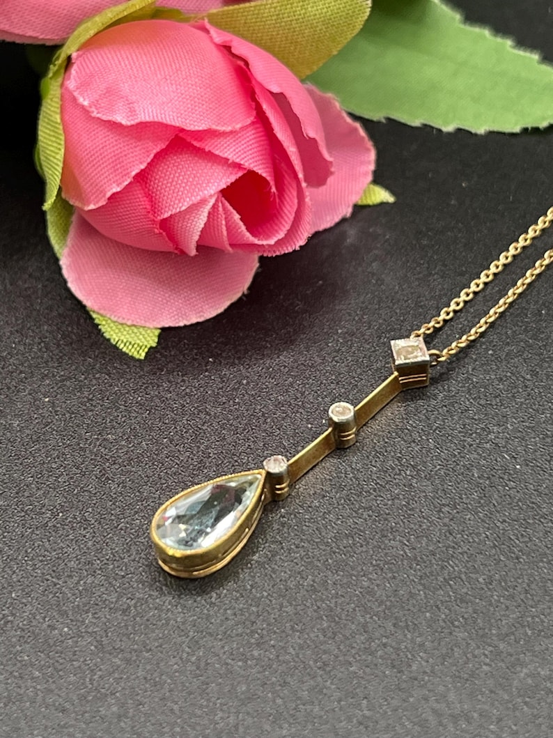 Antique 14ct Yellow Gold,aquamarine & Diamond Drop Pendant, Circa 1920 ...