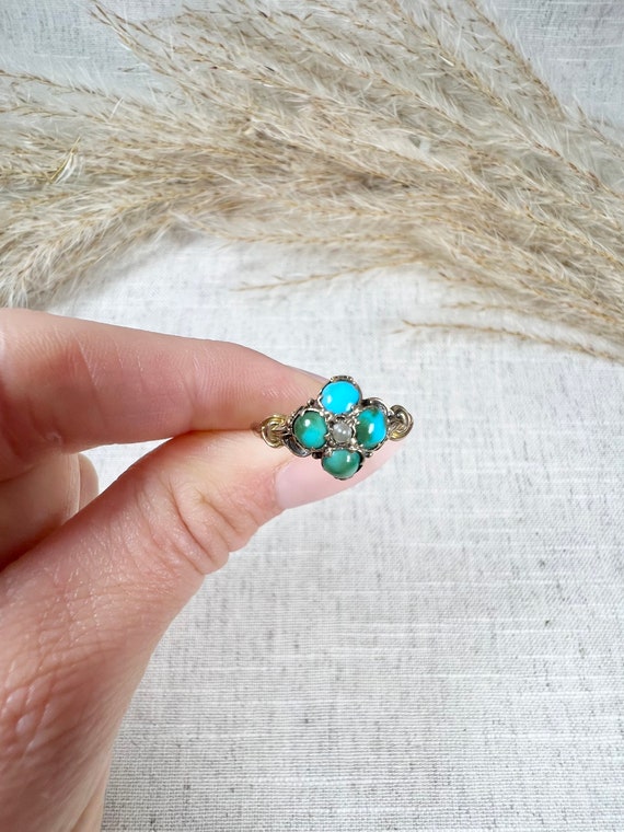 Antique 15ct Gold Early Victorian Turquoise & Pearl F… - Gem