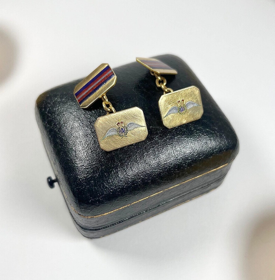 Antique 18ct Gold & Enamel Royal Air Force Cufflinks, RAF Memorabilia ...