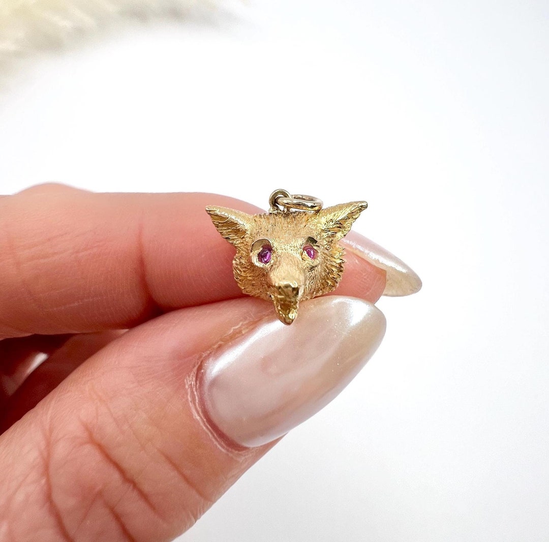 Antique 18ct Yellow Gold, Edwardian Fox Head, Animal Pendant Charm With ...