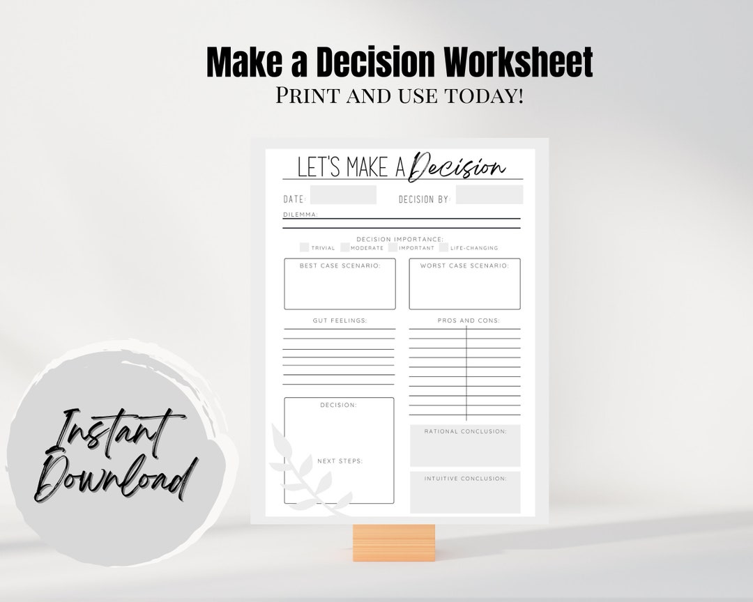 Make A Decision Worksheet, Counseling Worksheet, Therapist Worksheet ...