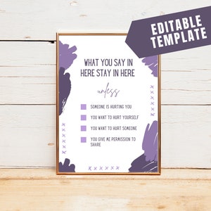 Editable Confidentiality Sign, Counseling Office Sign, What You Say in ...