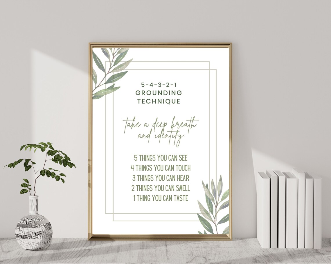 Counseling Office Sign, Grounding Technique Print, Mindfulness Print ...