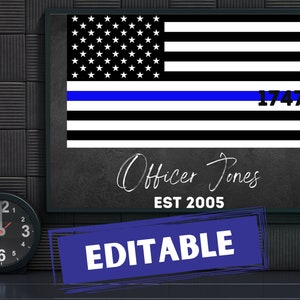 Editable Police Officer Print, Police Graduation Gift, Thin Blue Line ...
