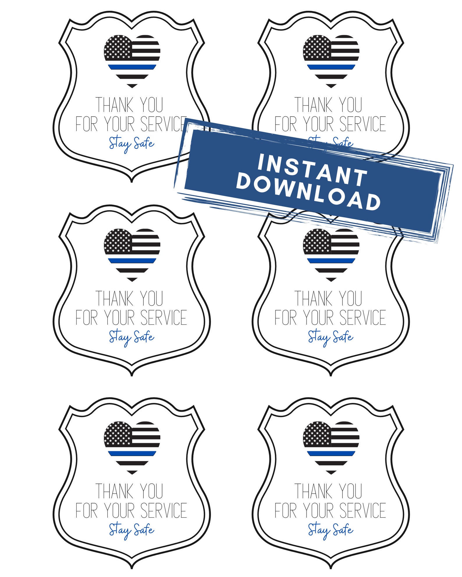 Police Badge Thank You Tag Thin Blue Line Heart Flag - Etsy