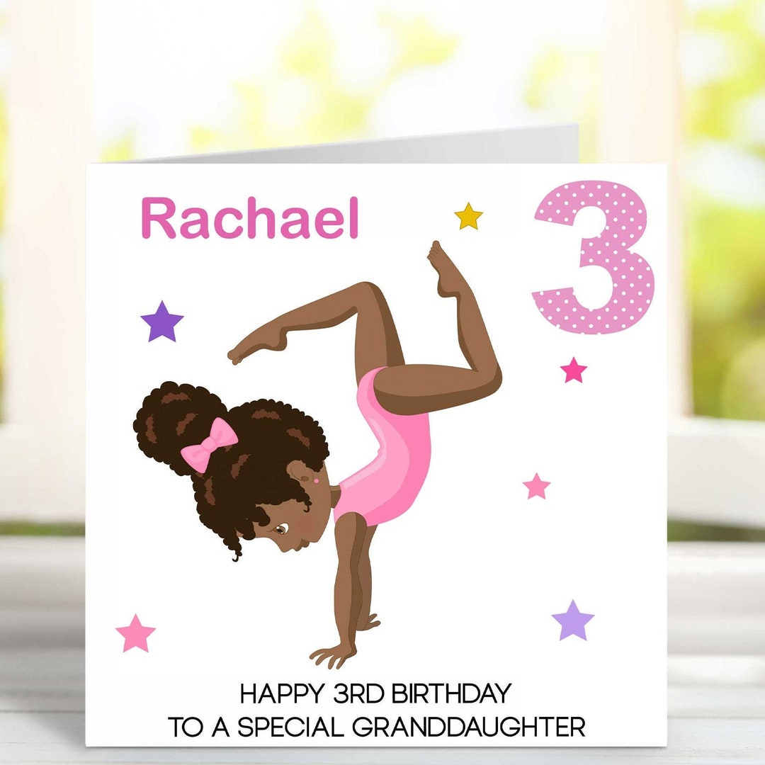 Girls Gymnast Birthday Card, Birthday Card Black Girl Gymnastics ...