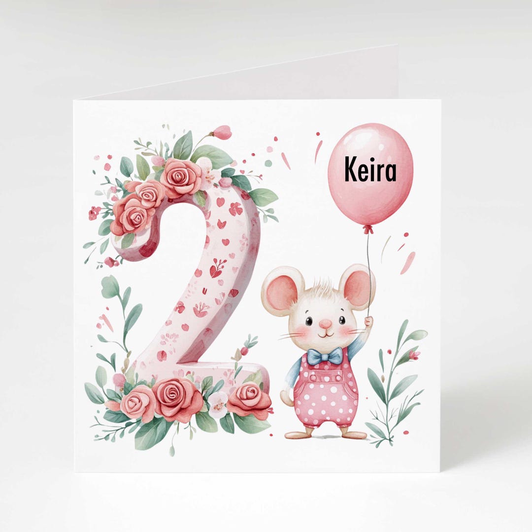 2nd Birthday Card Girl Second Birthday Card Girl, Personalised Cute ...