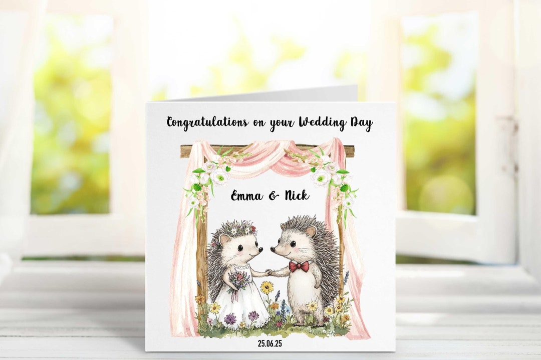 Wedding Day Card, Cute Hedgehogs Bride and Groom Card, Cute Animal ...