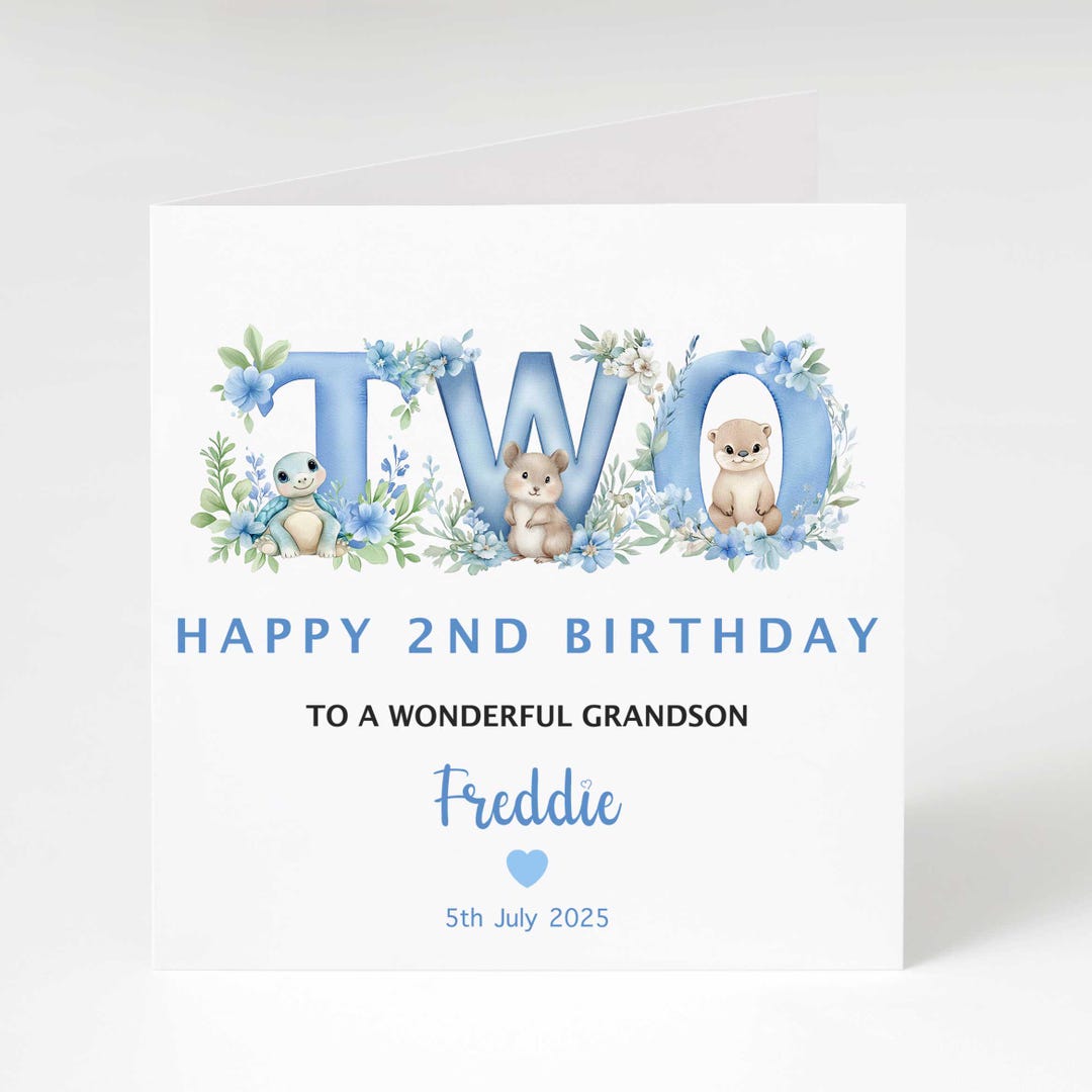 2nd Birthday Card Boy Grandson Second Birthday Card Boys 2nd Birthday ...