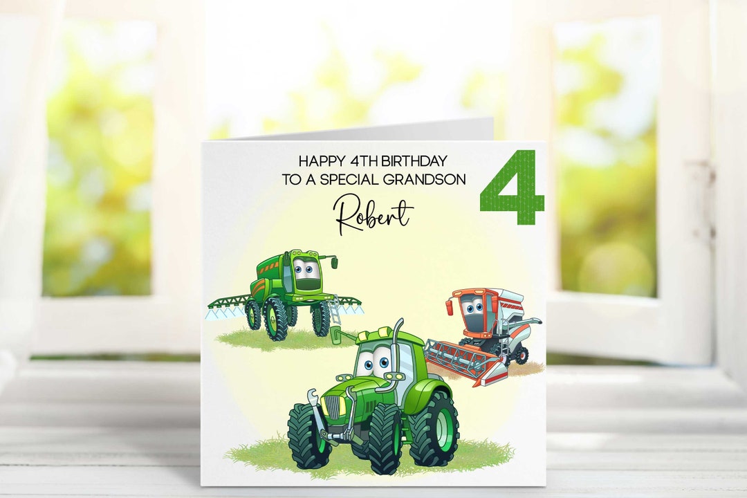 Tractor Birthday Card, Green Tractor 4th Birthday Card, Boys Tractors ...