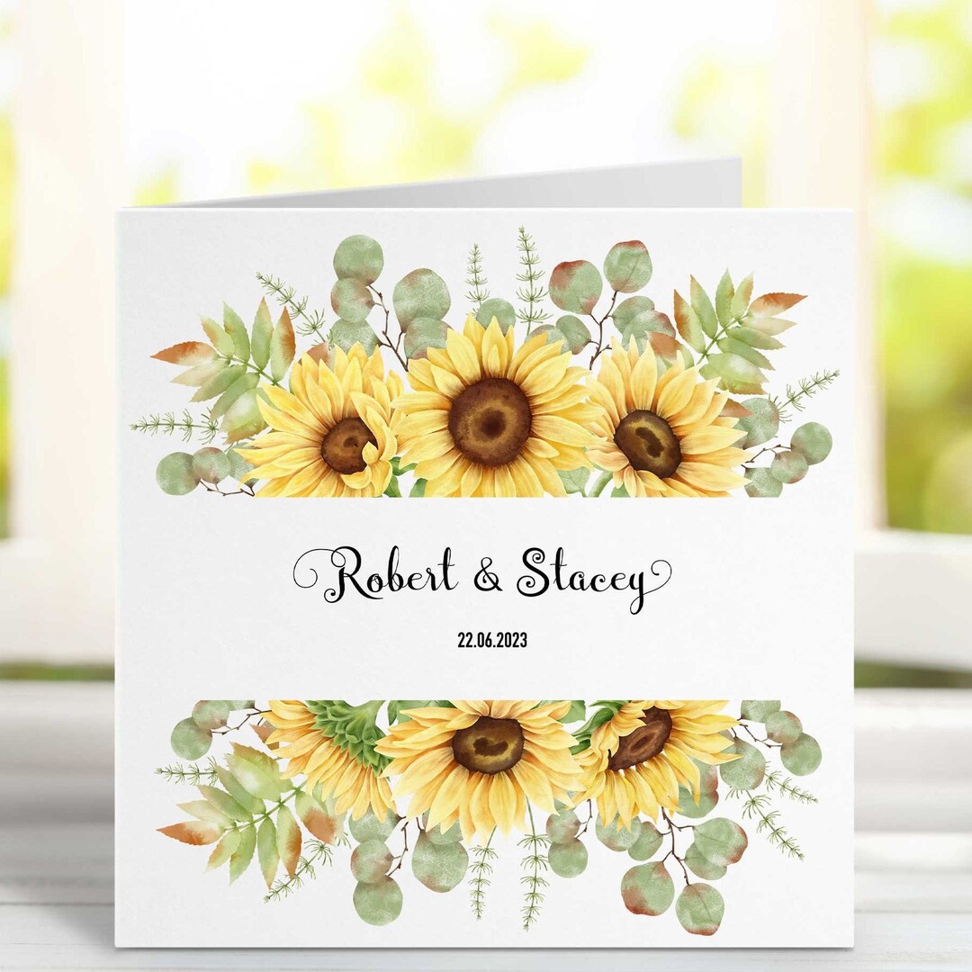 Sunflower Wedding Card Personalised, Sunflowers and Eucalyptus, Bride ...