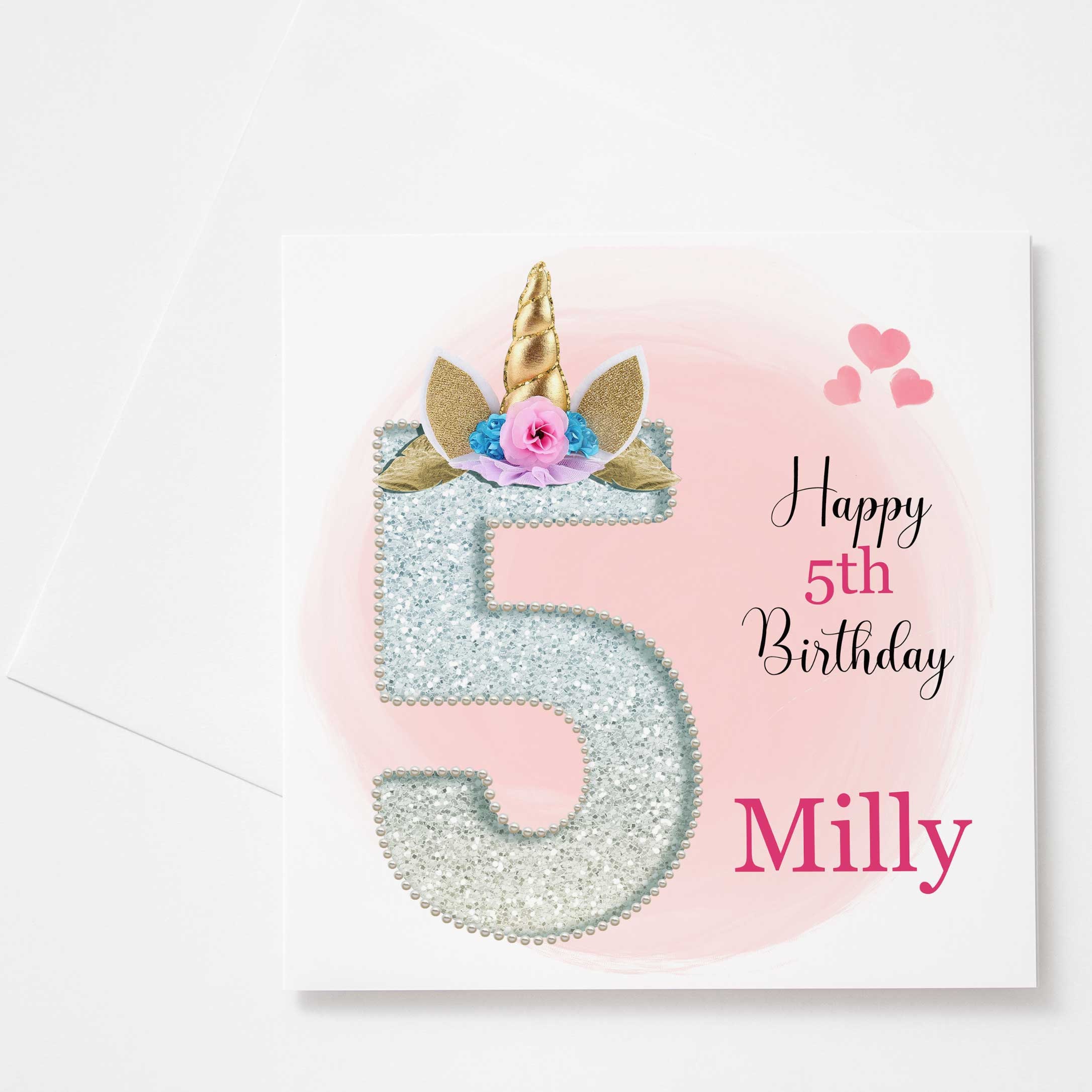Unicorn Birthday Card - Personalised - 5th Birthday Card - Daughter ...