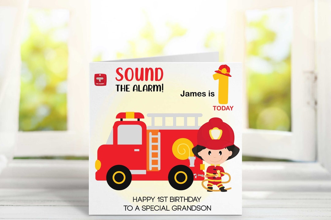 Personalised Fire Engine Birthday Card, First Birthday Card, Boys 1st ...