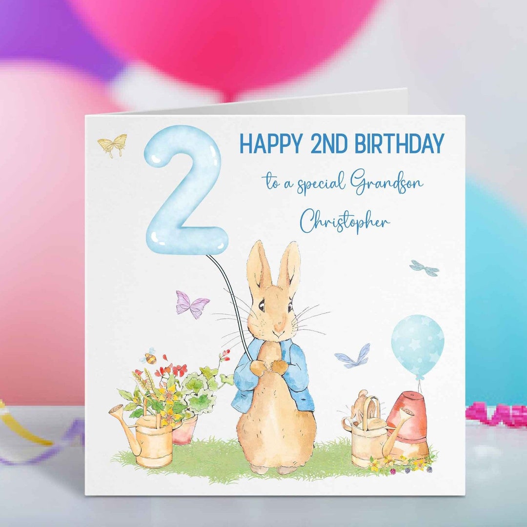 Bunny Rabbit Birthday Card Boys Personalised, Vintage Bunny Rabbit Card ...