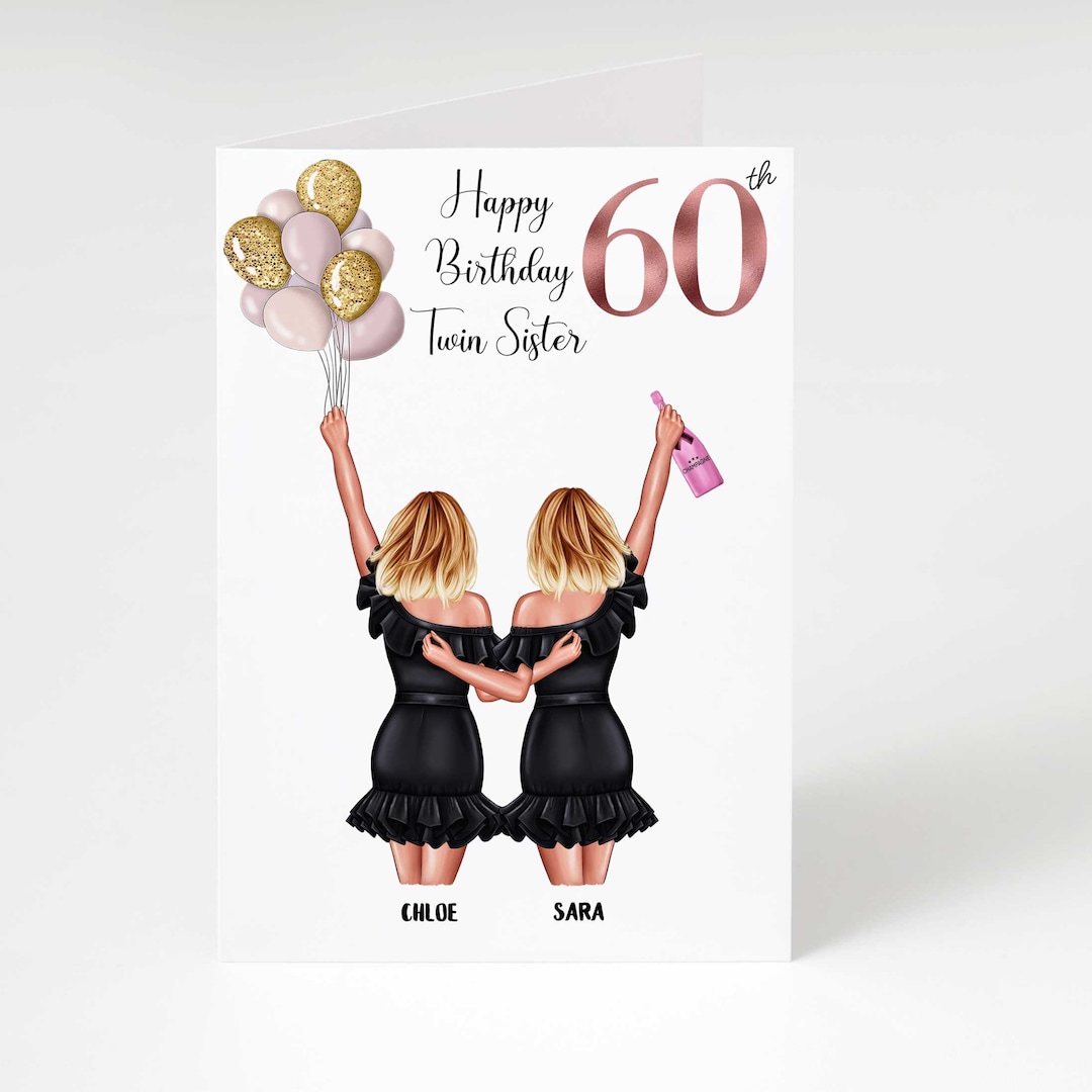 Twin Sister Birthday Card Twinnie Birthday Cards for Twin Sisters ...