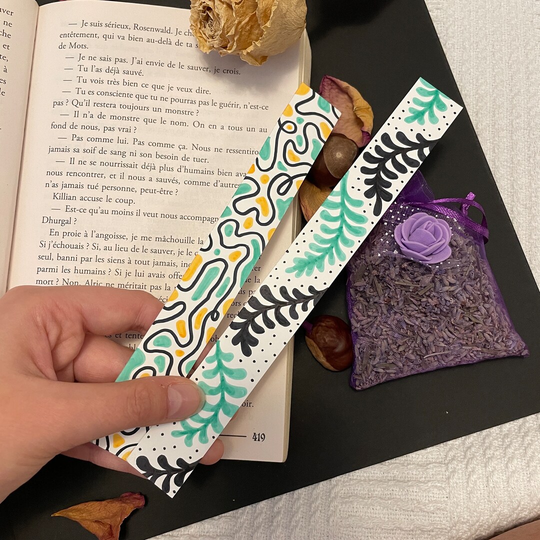 Unique Handmade Bookmarks Hand Drawn Art Yellow and Blue - Etsy