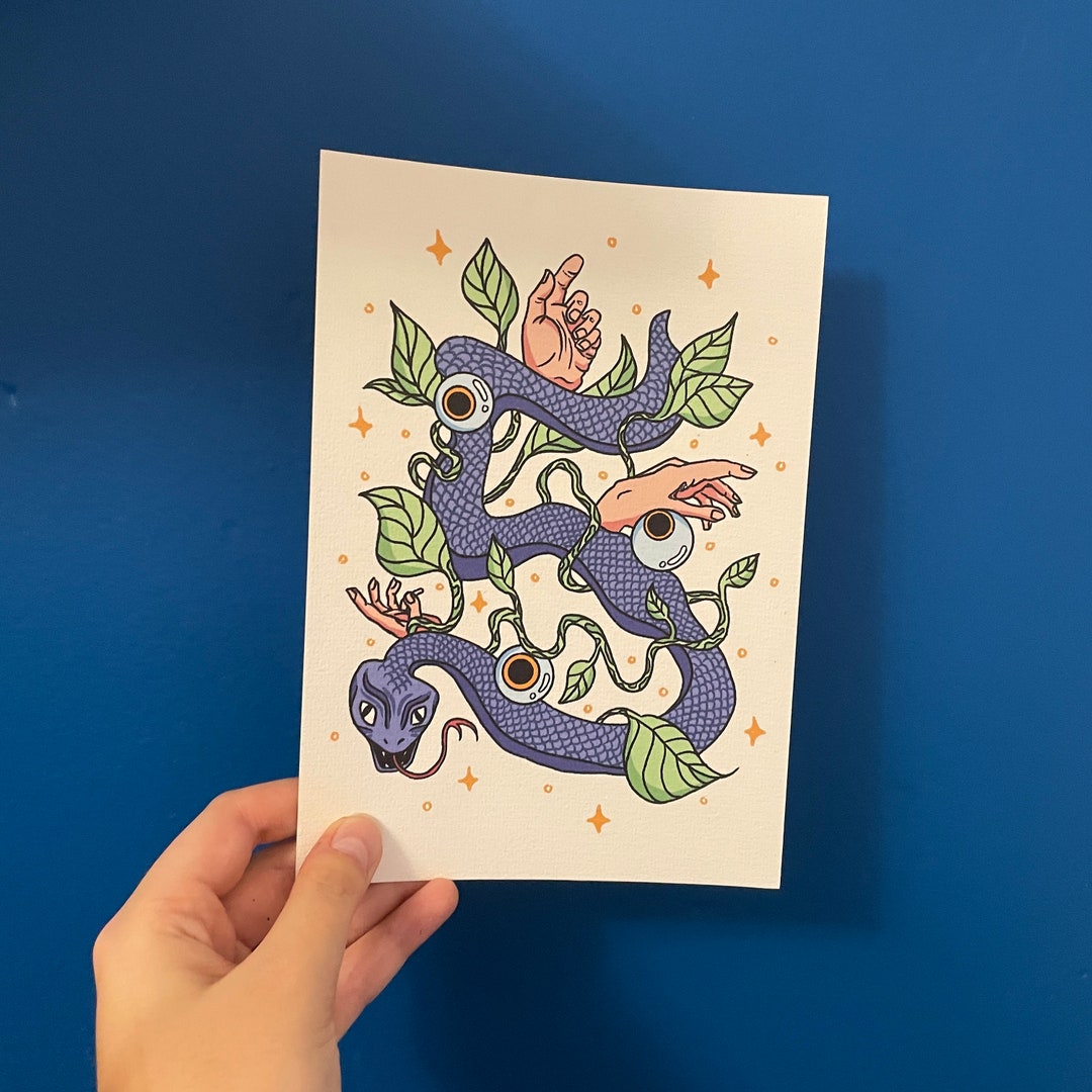 Surreal Snake A5 Print Lineart, Colorful Digital Illustration, Modern ...