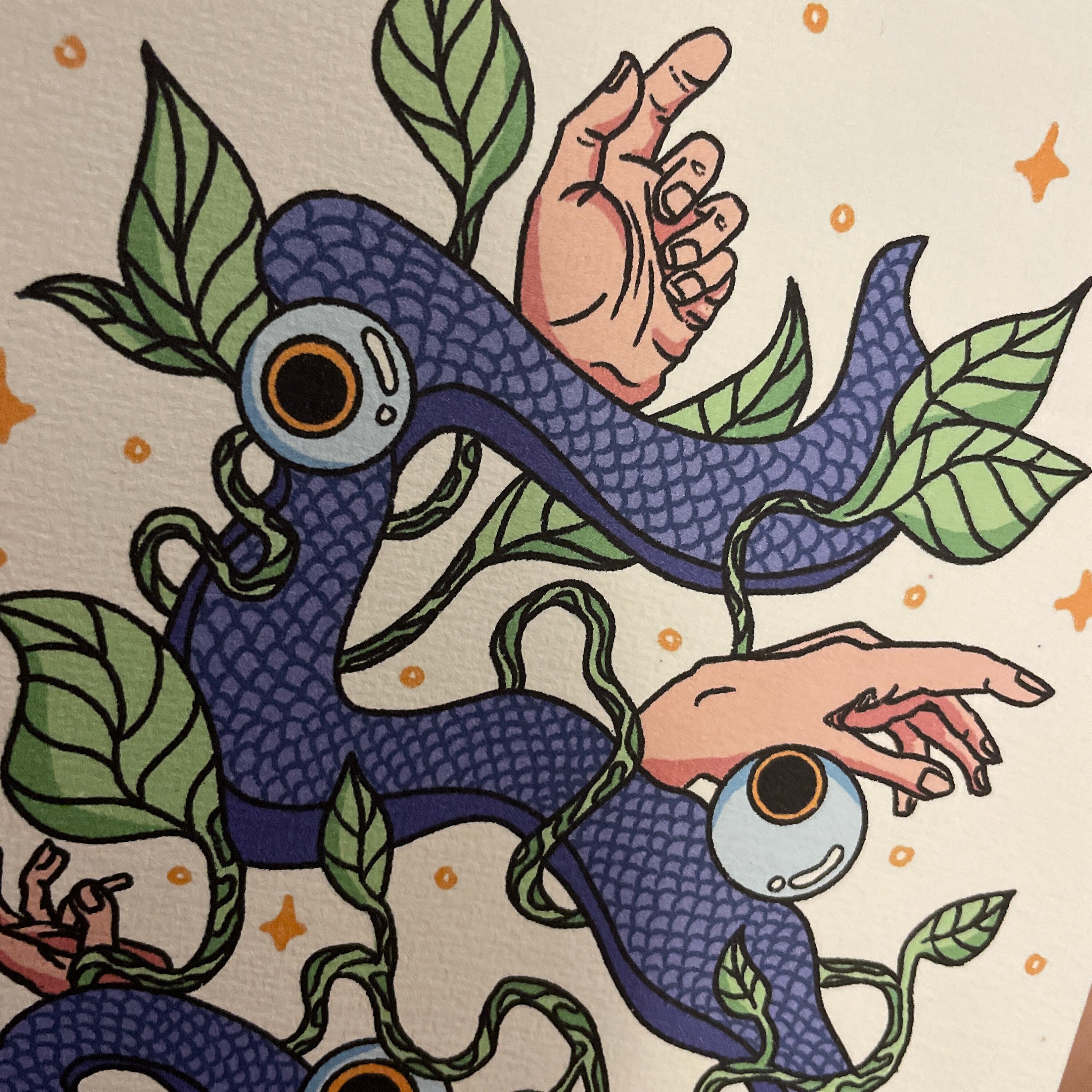 Surreal Snake A5 Print Lineart, Colorful Digital Illustration, Modern ...